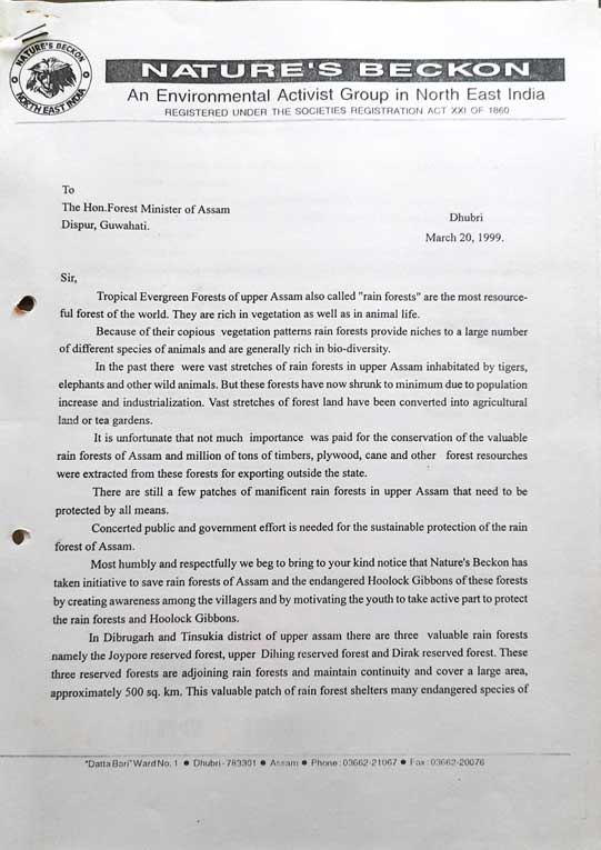 Valuable Letters and Documents regarding Dehing Patkai Wildlife ...